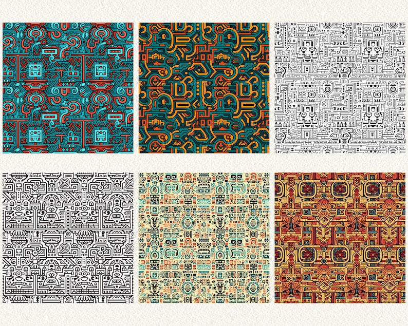 Mayan Maze Ethnic Pattern Seamless Digital Papers Tile Patterns ...