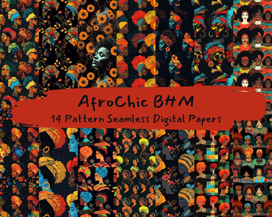 Afrochic BHM Pattern Seamless Digital Papers - Printable Scrapbook ...