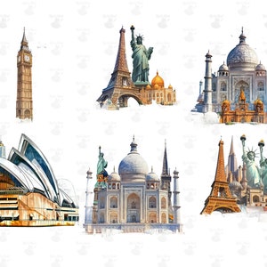Worldwide Landmarks Watercolor Printable Clipart, Png Format ...