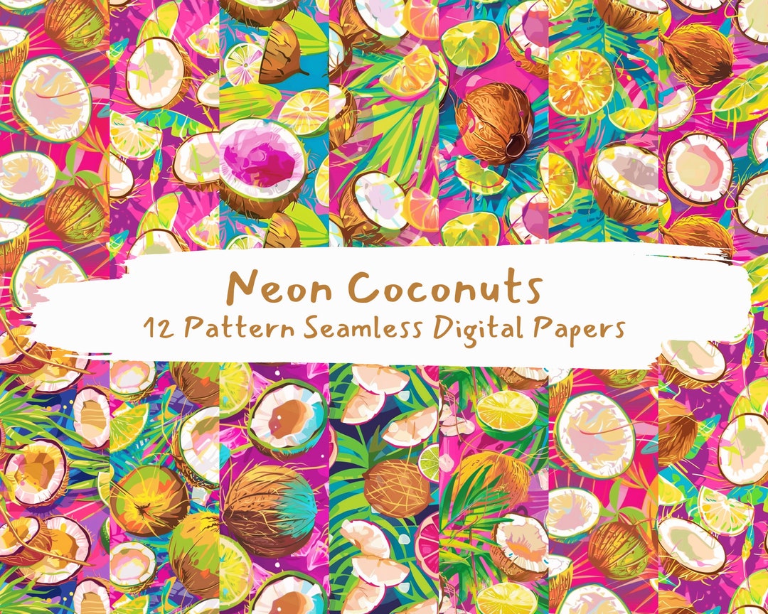 Neon Coconuts Pattern Seamless Digital Papers - Printable Scrapbook ...