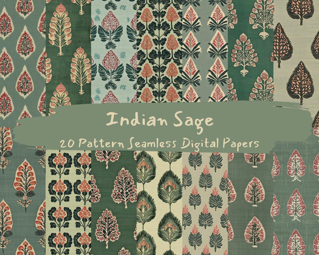 Indian Sage Pattern Seamless Digital Papers - Printable Scrapbook Paper ...