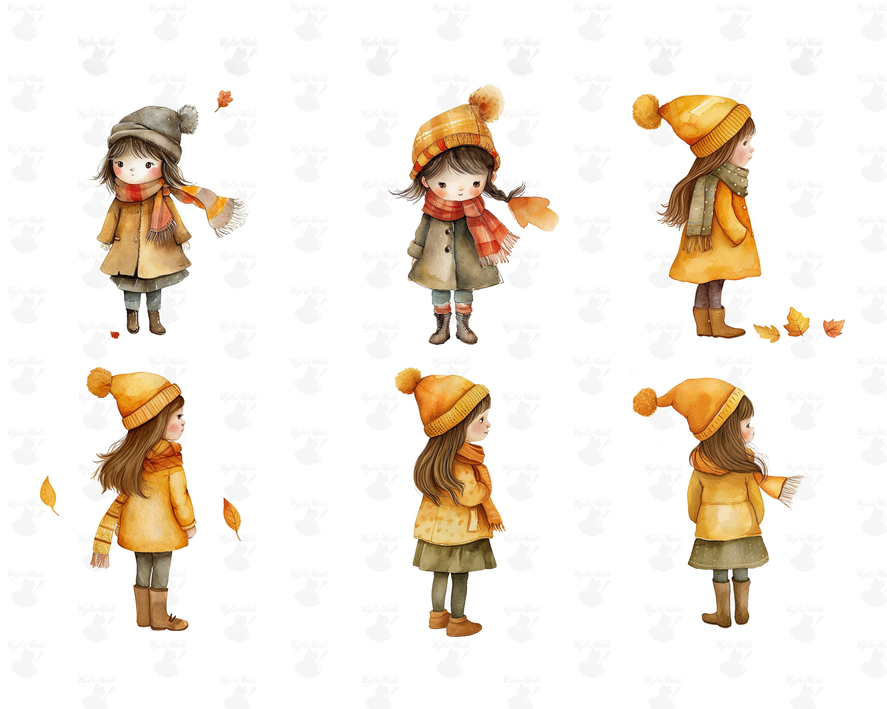 Autumn Girl Digital Printable Clipart Bundle in PNG Format Transparent ...