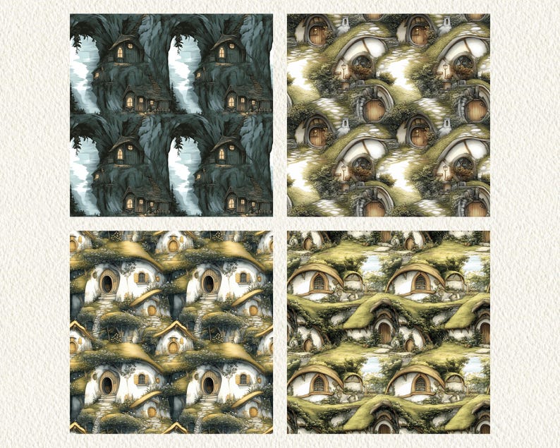 Hobbit Cottage Pattern Seamless Digital Papers - Printable Scrapbook ...