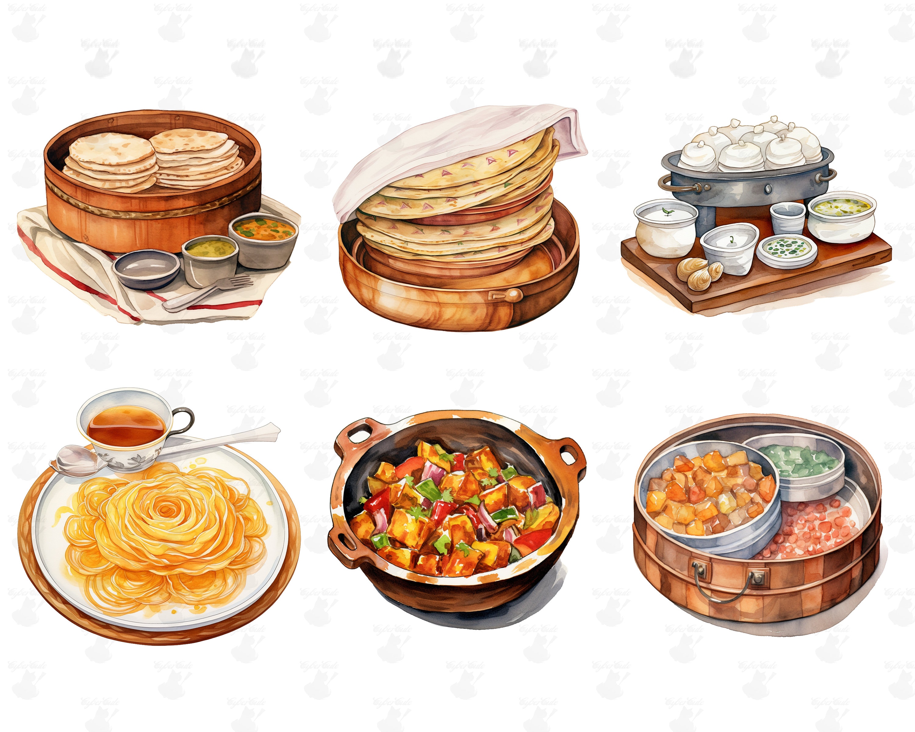 Indian Cuisine, Digital Printable Clip Art Graphics in PNG Format ...