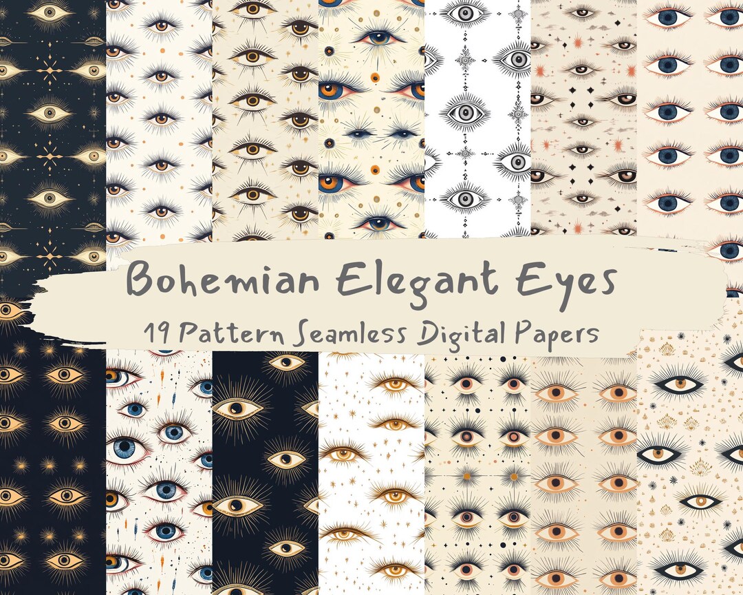 Bohemian Elegant Eyes Pattern Seamless Digital Papers - Printable ...