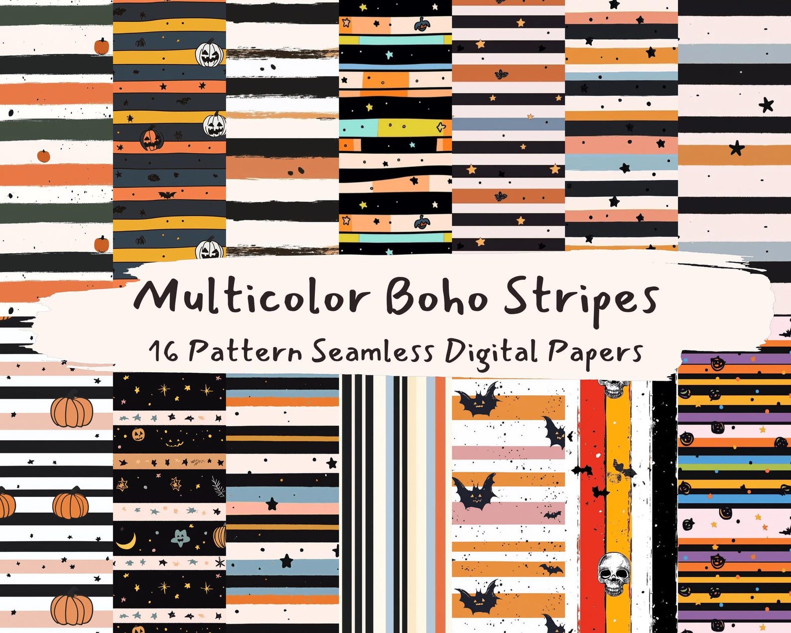 Multicolor Boho Stripes Pattern Seamless Digital Papers - Printable ...