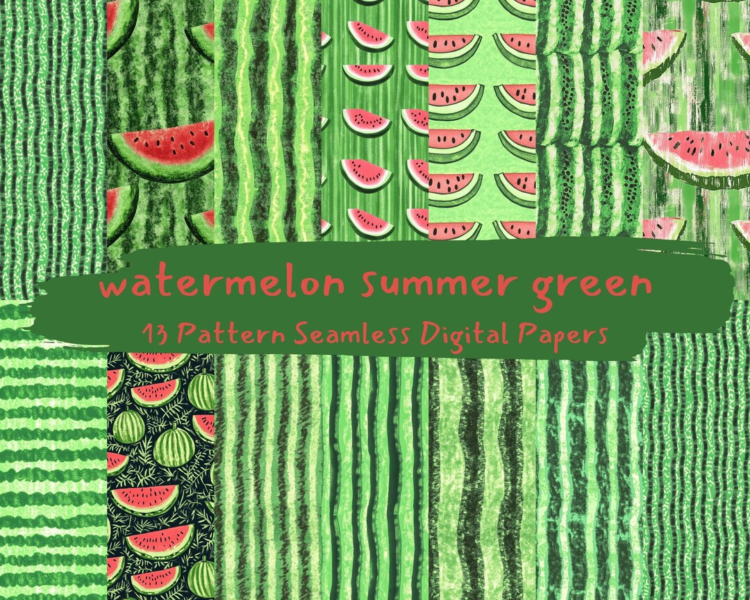 Watermelon Summer Green Pattern Seamless Digital Papers - Printable ...