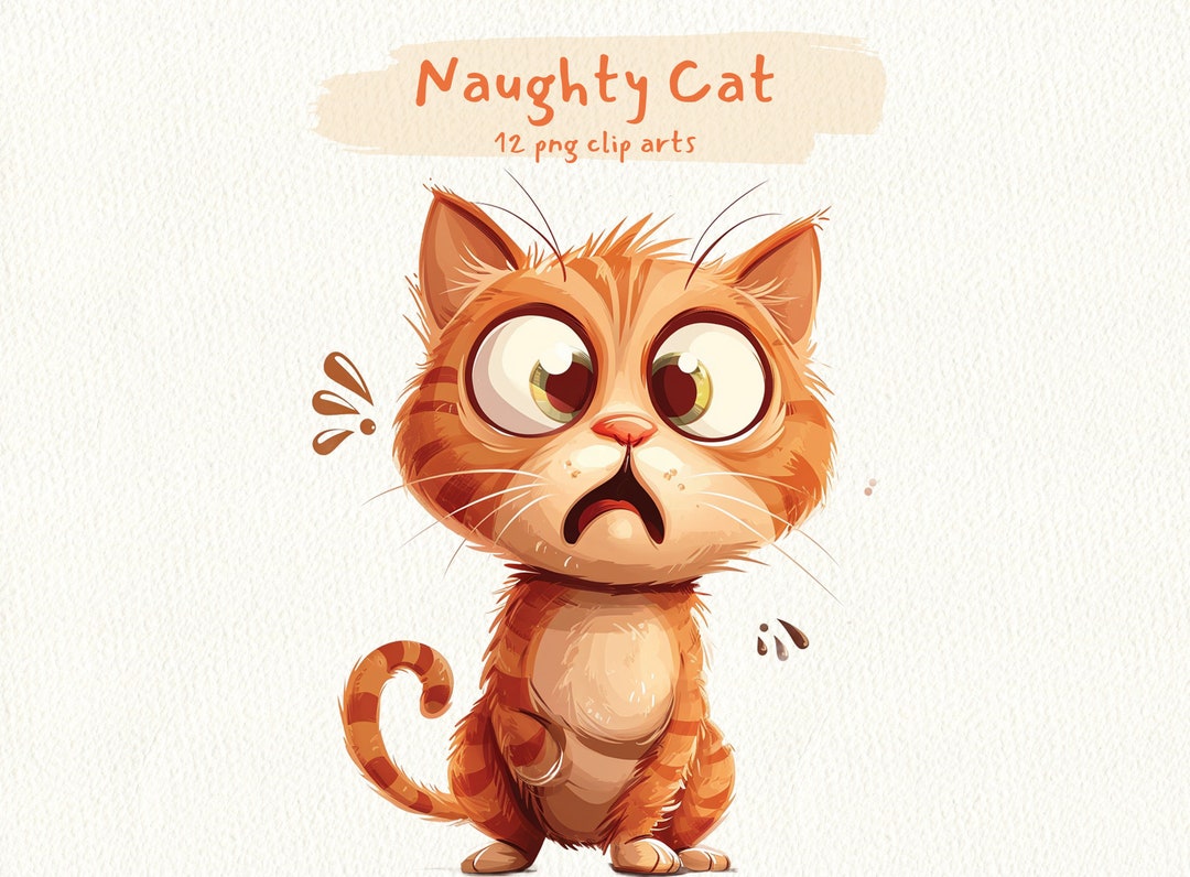 Naughty Cat Digital Printable Clip Art Graphics in PNG Format ...
