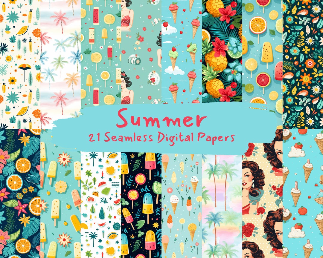 Summer Season Pattern Seamless Printable Patterns, Instant Download ...