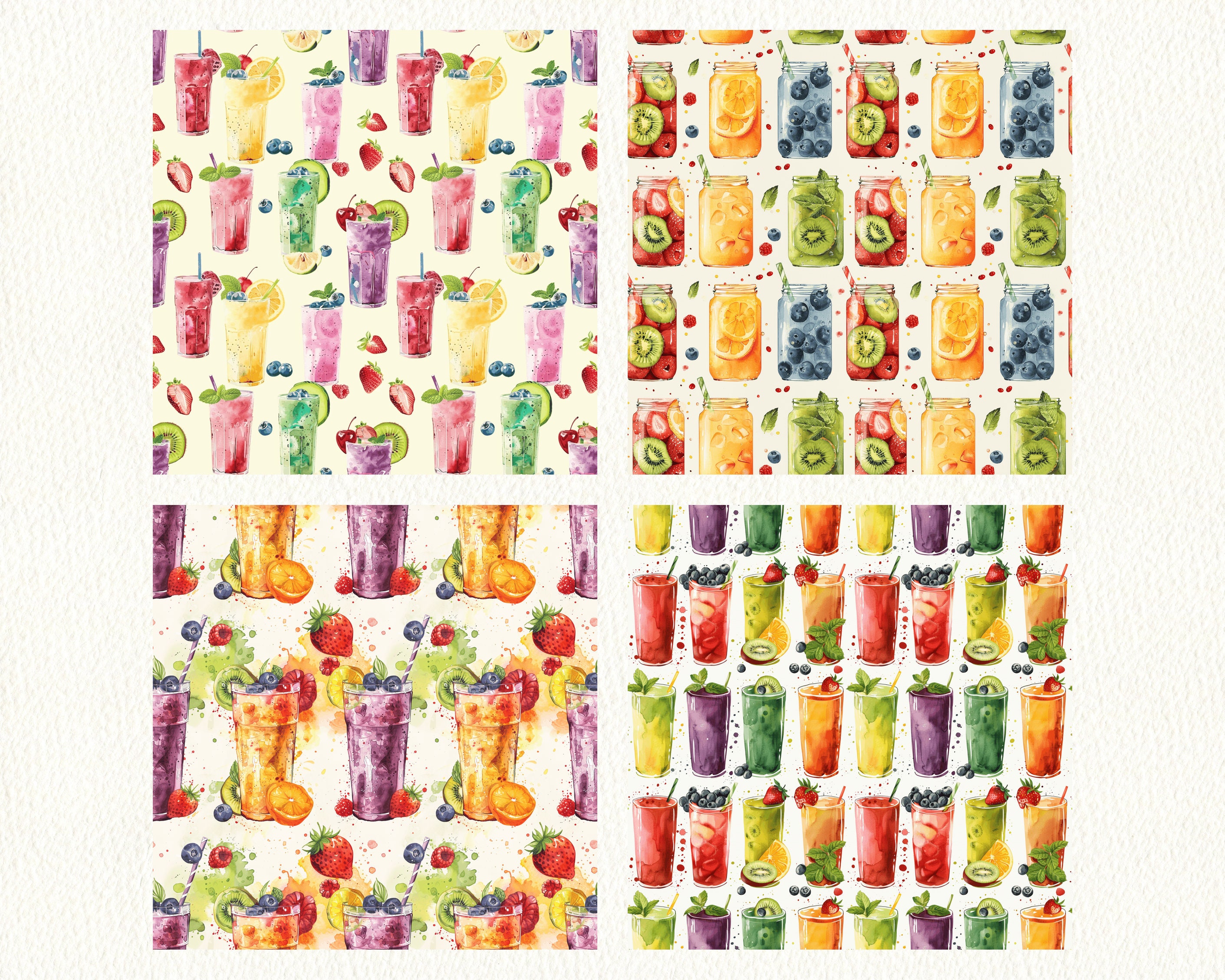 Smoothies Pattern Seamless Digital Papers - Printable Scrapbook Paper ...