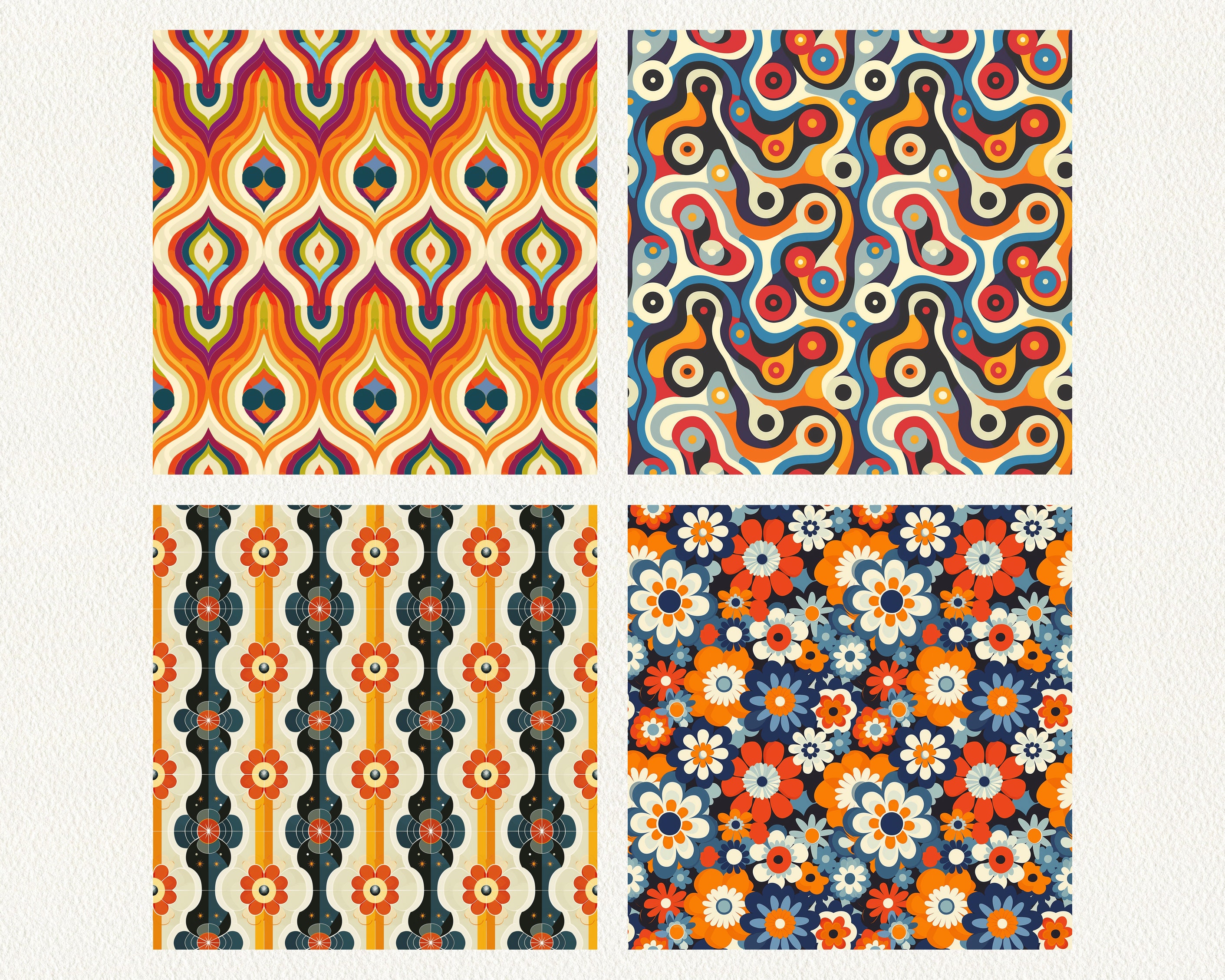 1970s Hippy Pattern Seamless Digital Papers - Printable Scrapbook Paper ...