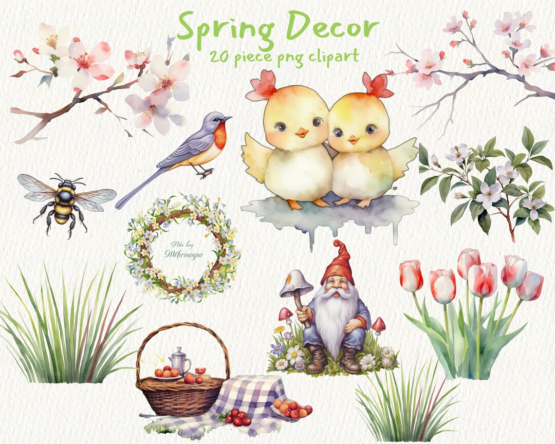 Spring Decor, Digital Clipart Bundle in PNG Format Transparent ...