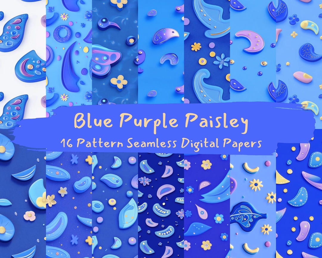 Blue Purple Paisley Pattern Seamless Digital Papers - Printable ...