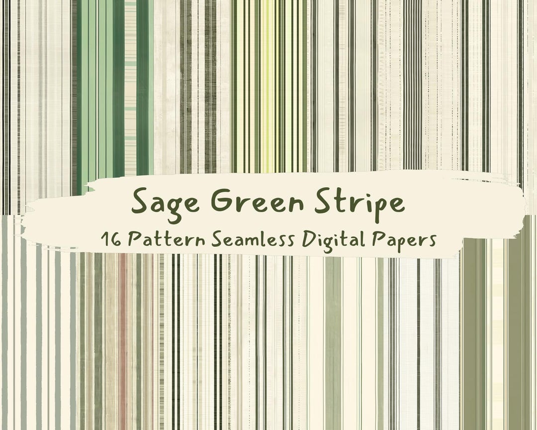 Sage Green Stripe Pattern Seamless Digital Papers - Printable Scrapbook ...