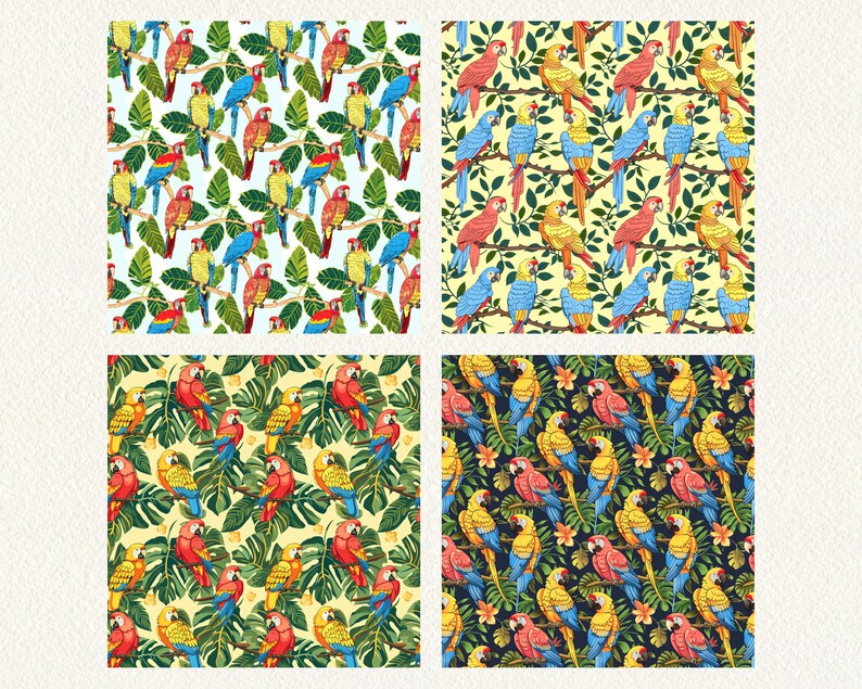Tropical Parrots Pattern Seamless Digital Papers - Printable Scrapbook ...
