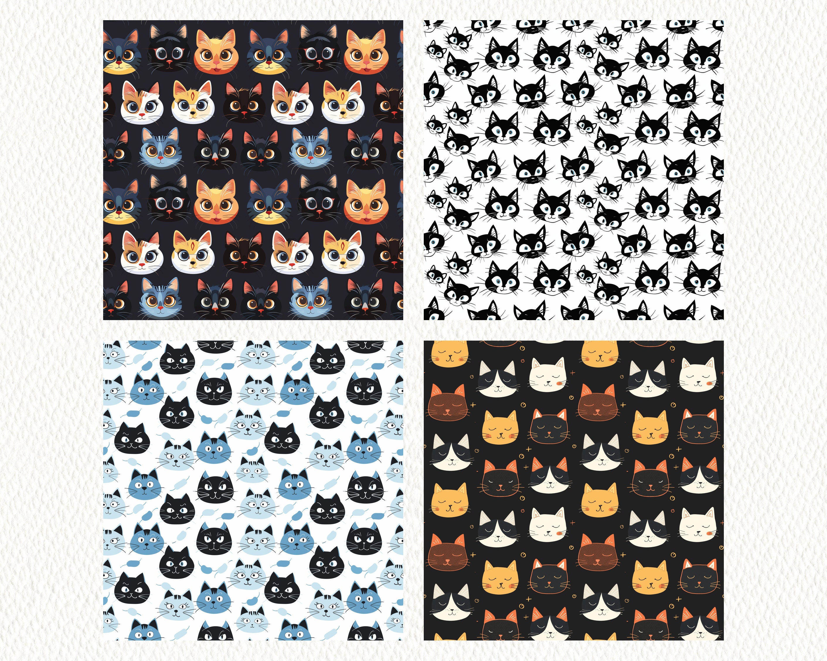 Curious Cats Pattern Seamless Digital Papers - Printable Scrapbook ...