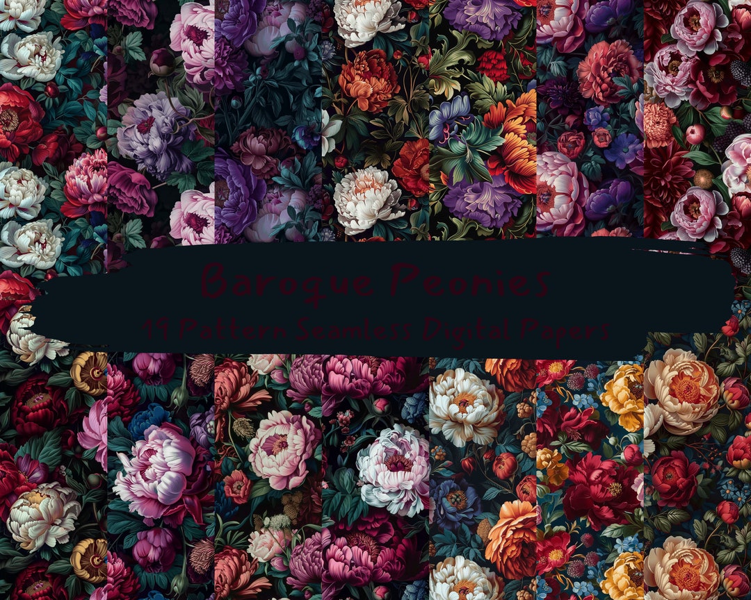 Baroque Peonies Pattern Seamless Digital Papers - Printable Scrapbook ...