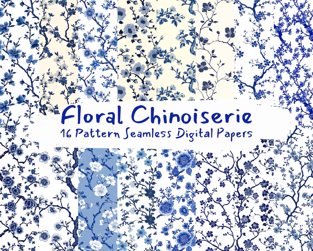 Floral Chinoiserie Pattern Seamless Digital Papers - Printable ...