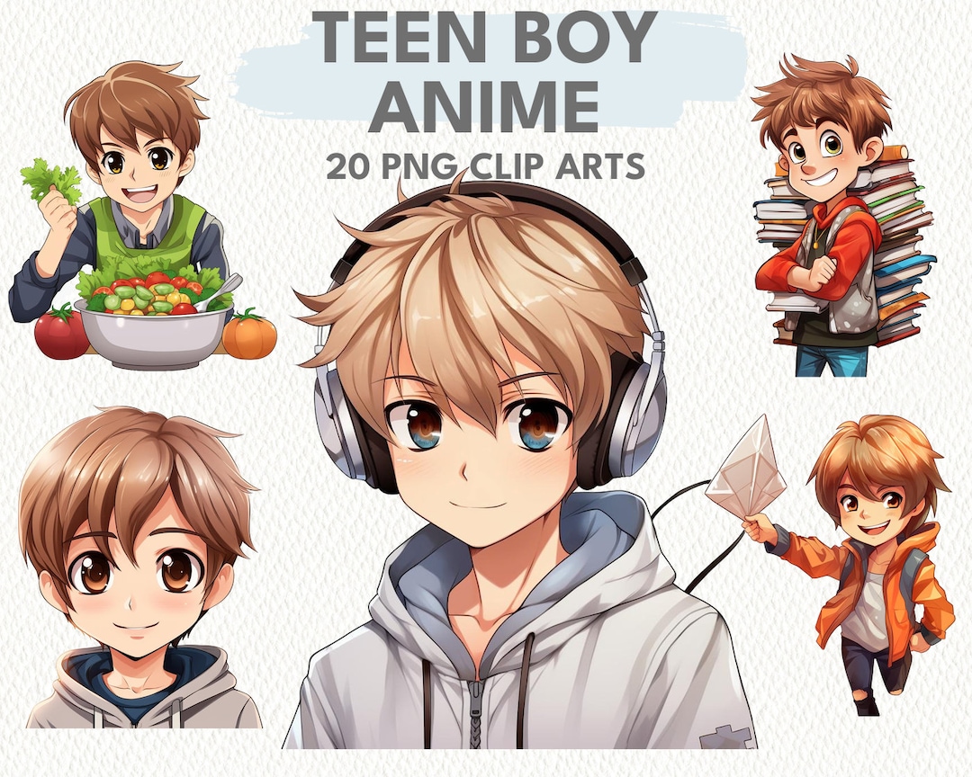 Teen Boy Anime Digital Printable Clipart Bundle in PNG Format ...