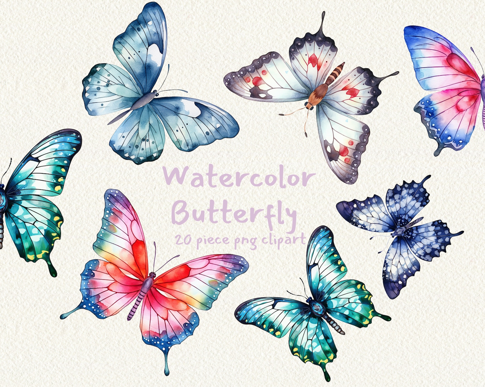 Watercolor Butterfly, Digital Printable Clip Art Graphics in PNG Format ...