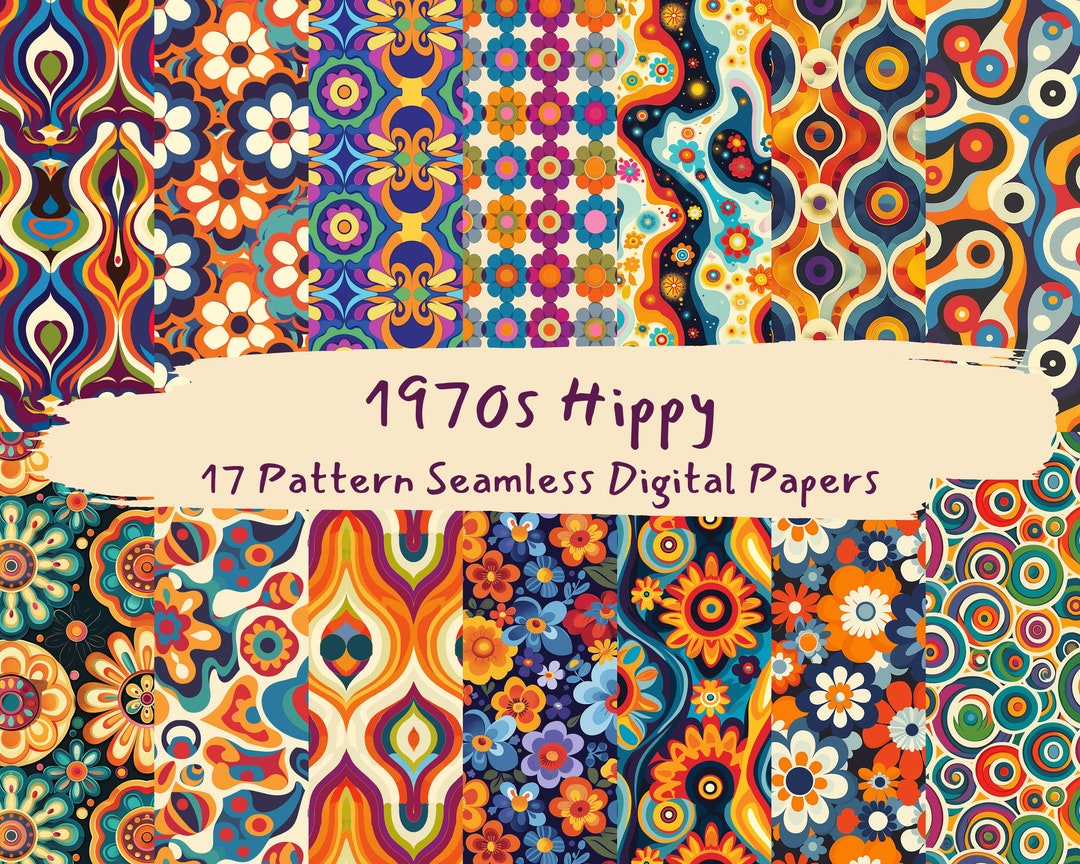 1970s Hippy Pattern Seamless Digital Papers - Printable Scrapbook Paper ...