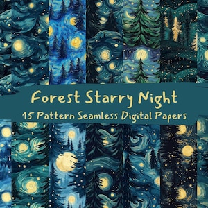Forest Starry Night Pattern Seamless Digital Papers - Printable ...