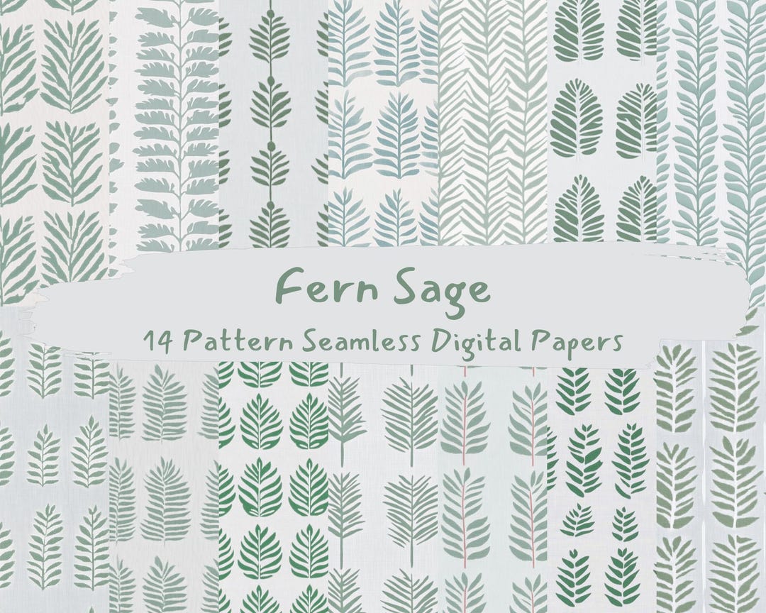 Fern Sage Pattern Seamless Digital Papers - Printable Scrapbook Paper ...