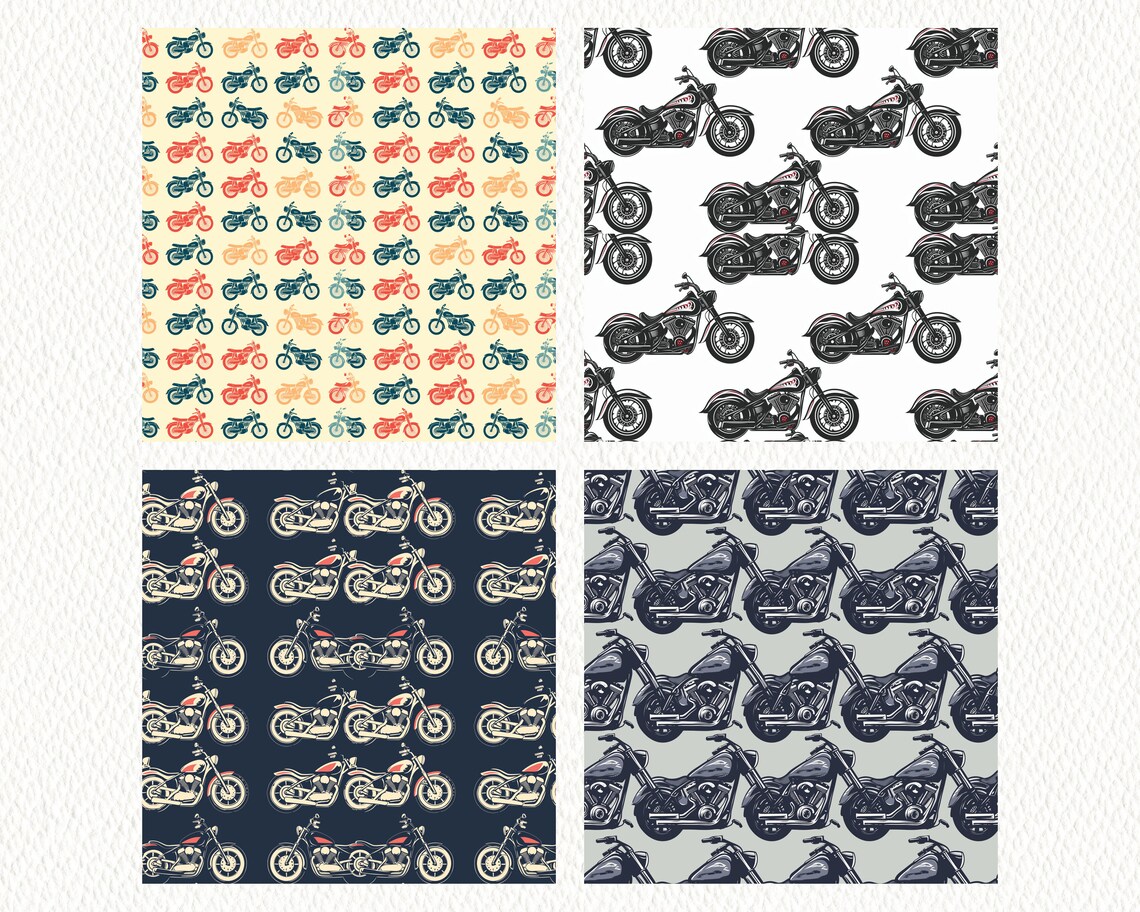 Motorcycle Pattern Seamless Digital Papers - Printable Scrapbook Paper ...