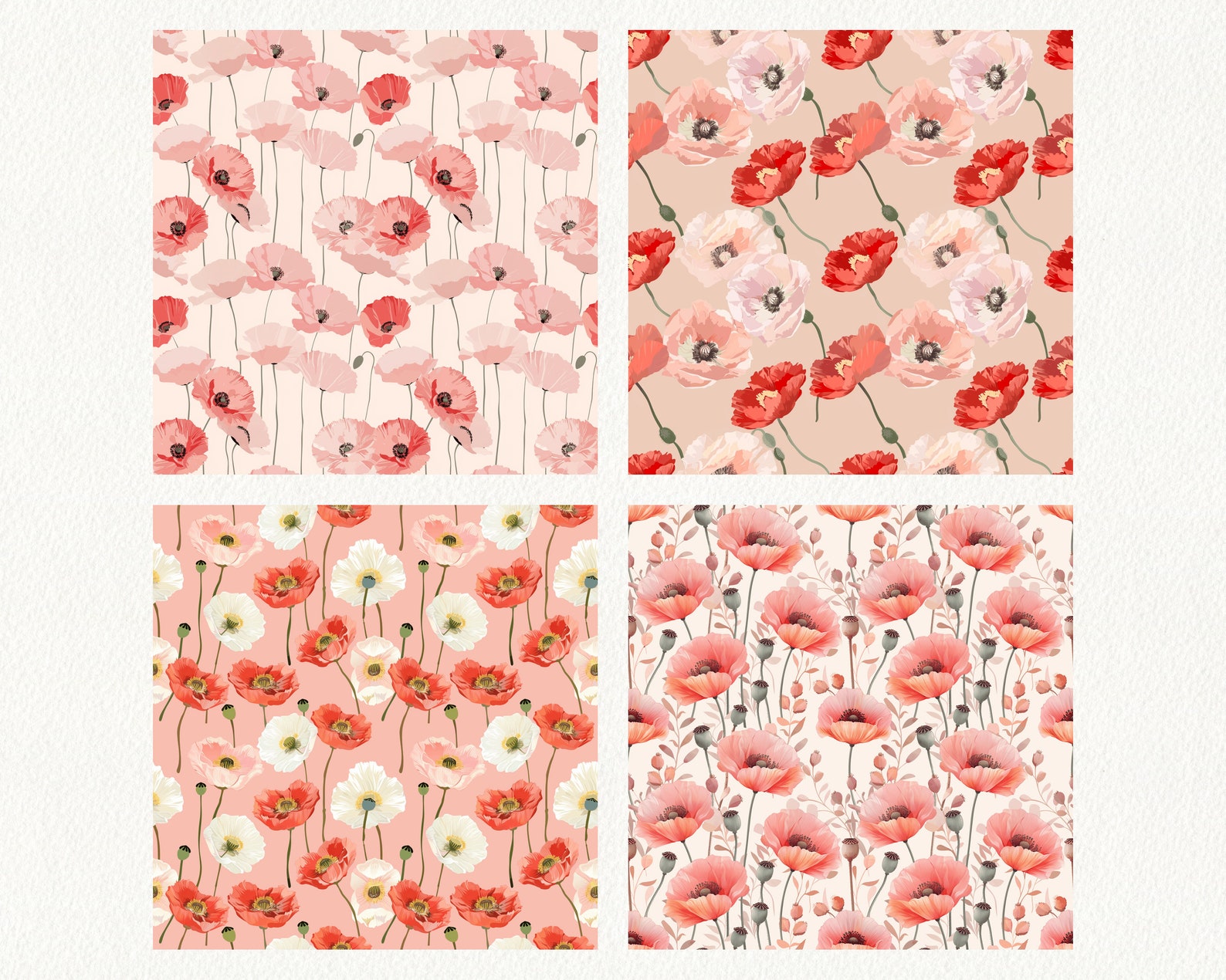 Poppies Pattern Seamless Digital Papers - Printable Scrapbook Paper ...