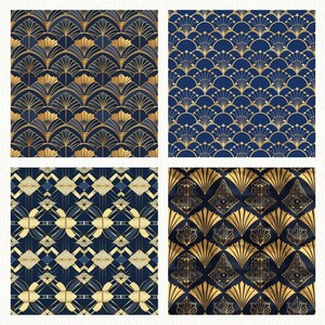 Navy Gold Geometric Pattern Seamless Digital Papers - Printable ...