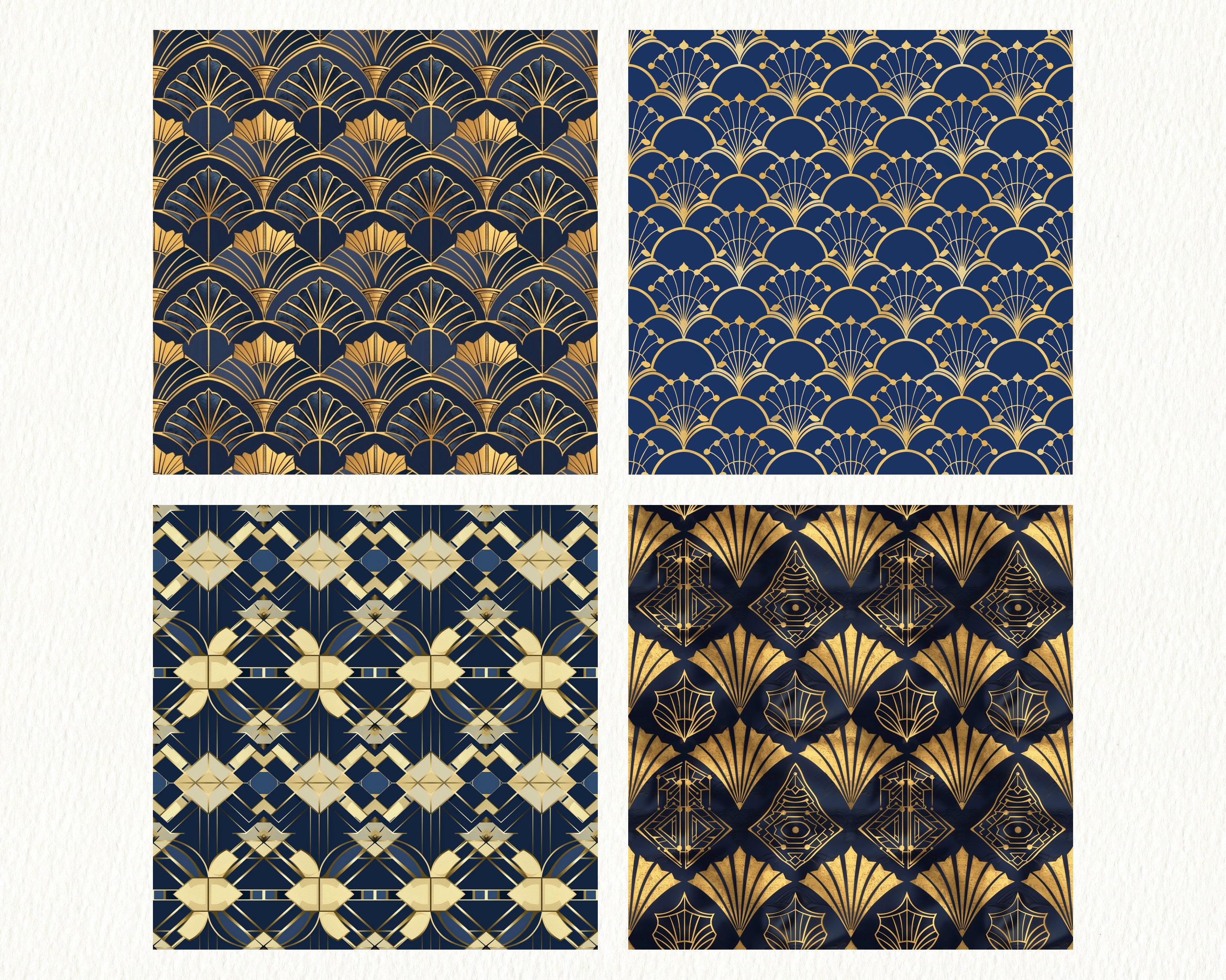 Navy Gold Geometric Pattern Seamless Digital Papers - Printable ...