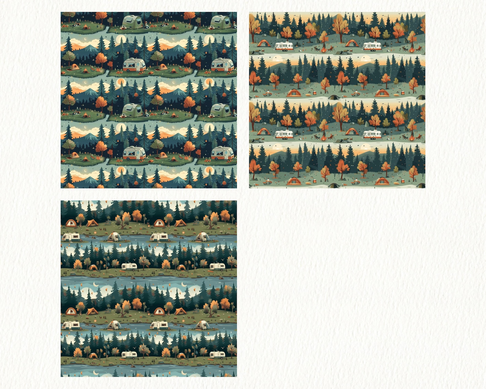 Summer Fall Camping Pattern Seamless Digital Papers - Printable ...