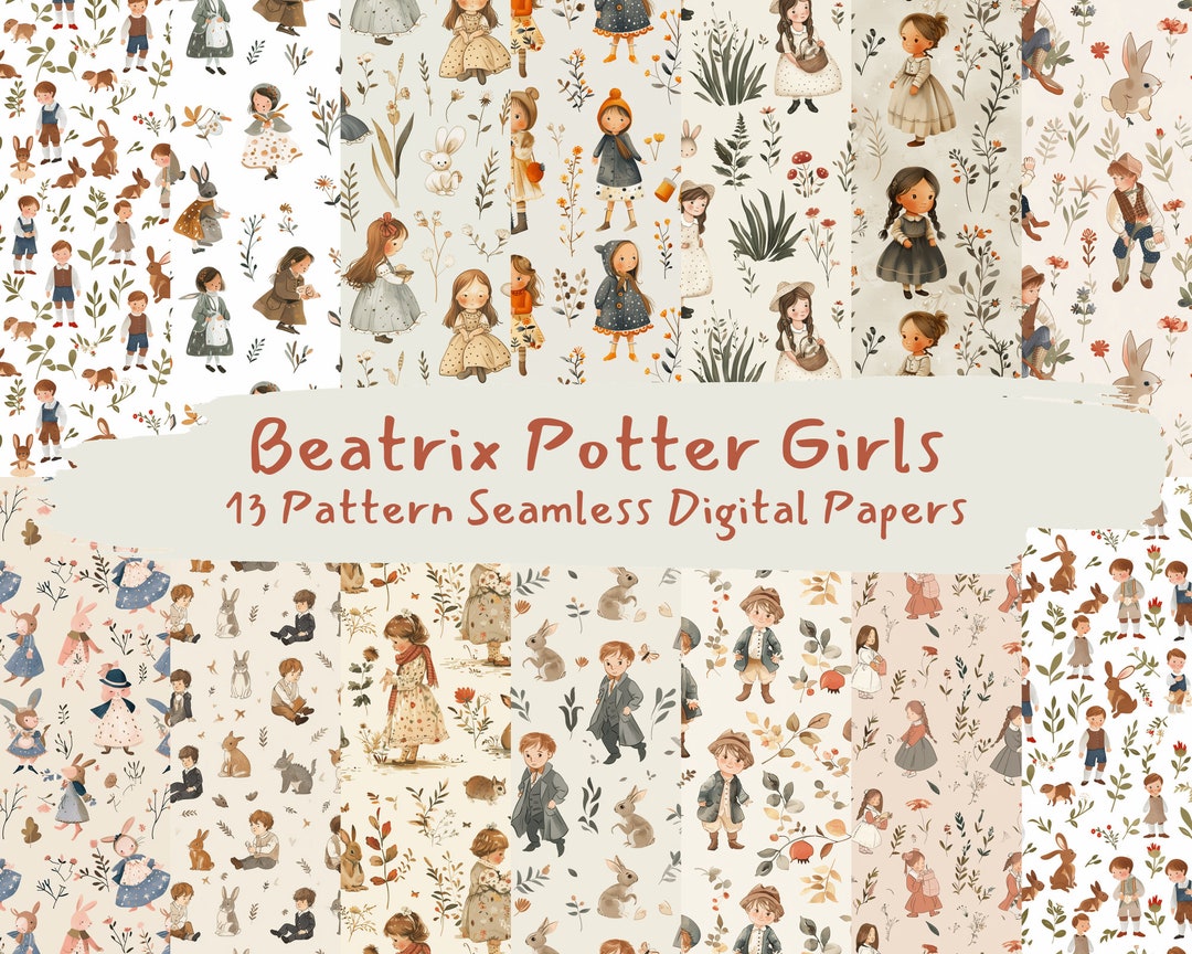 Beatrix Potter Girls Pattern Seamless Digital Papers - Printable ...