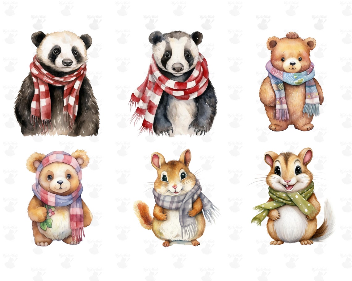 Cute Animals Scarf, Winter, Fall, Autumn, Digital Printable Clip Art ...