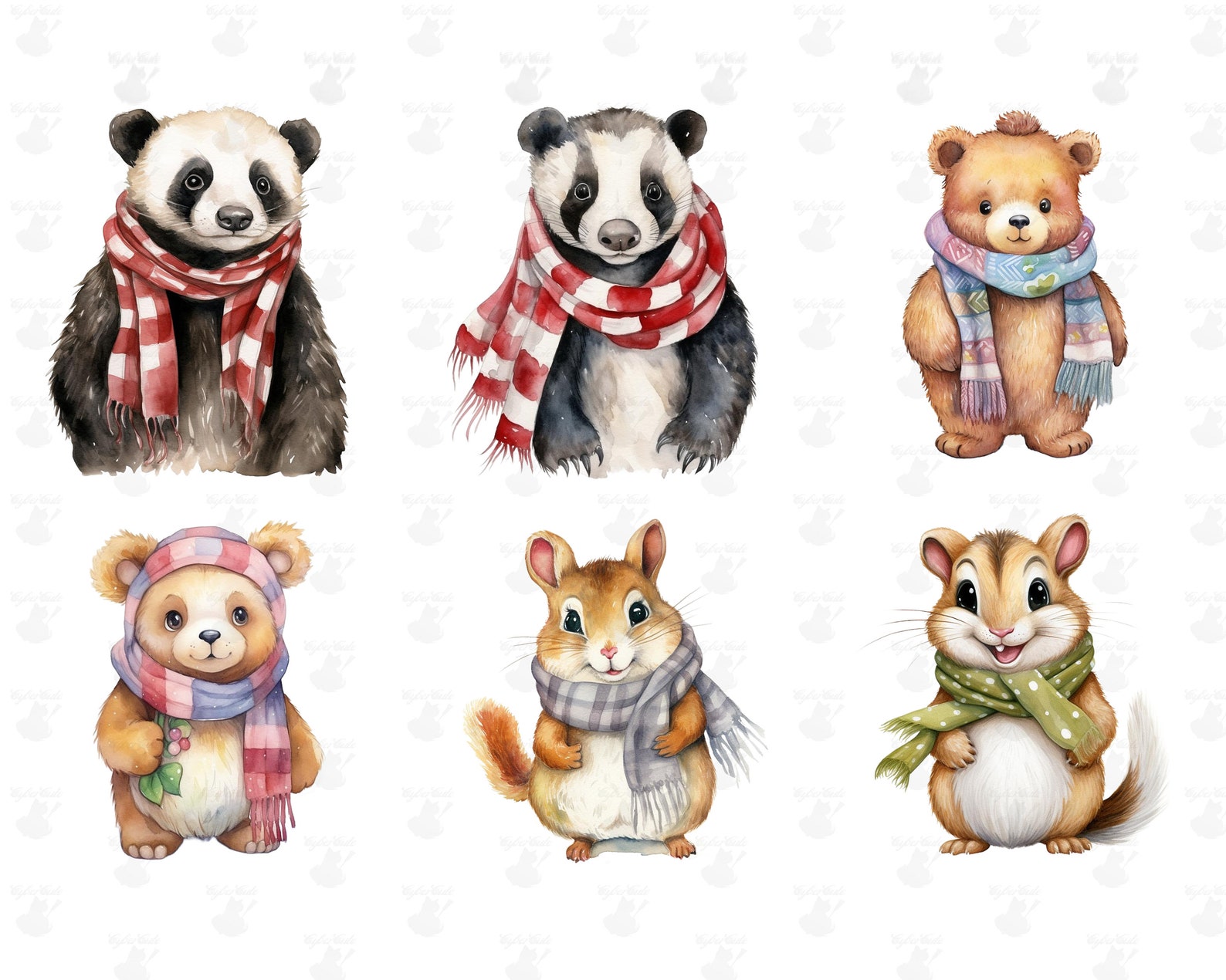 Cute Animals Scarf, Winter, Fall, Autumn, Digital Printable Clip Art ...
