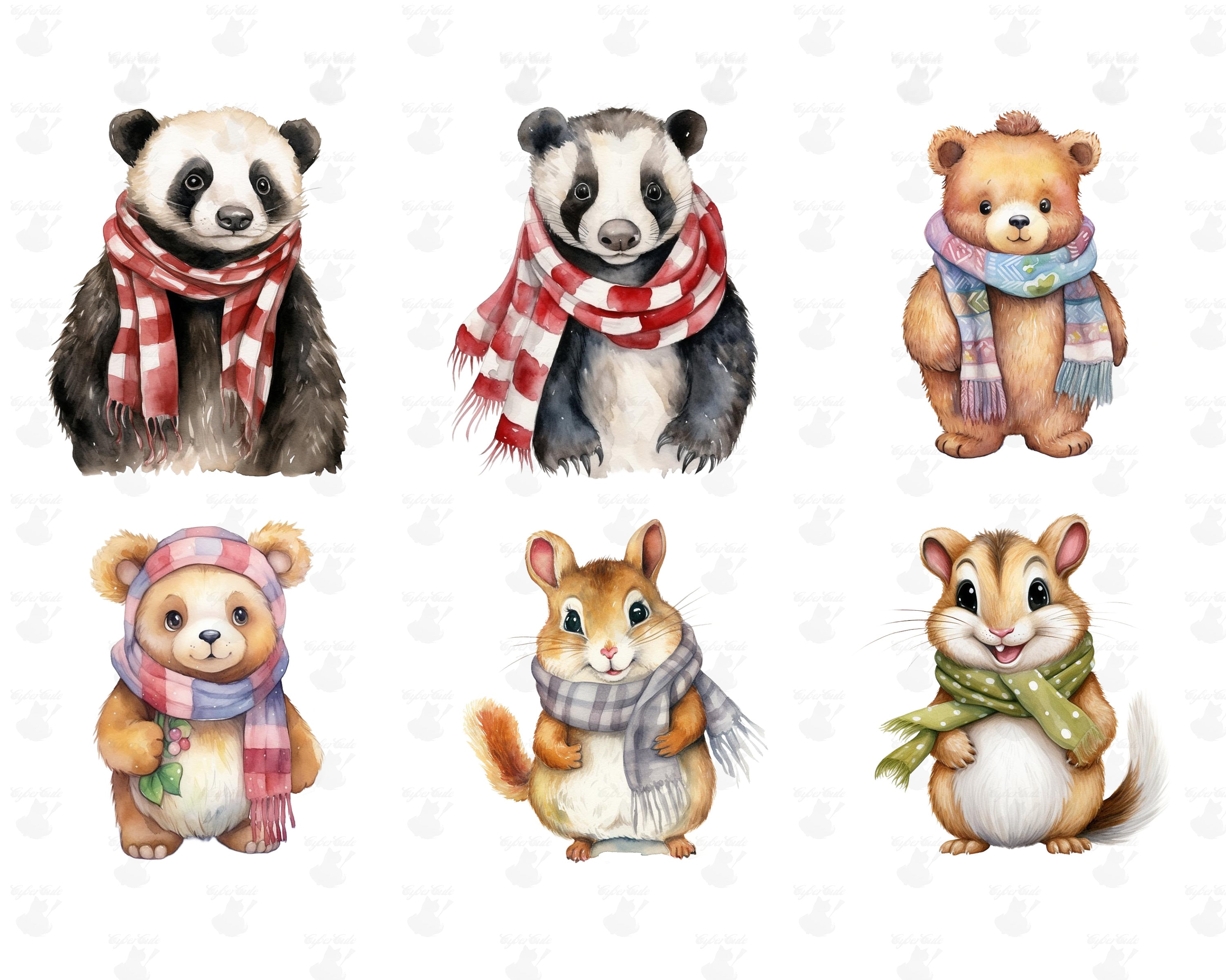 Cute Animals Scarf, Winter, Fall, Autumn, Digital Printable Clip Art ...