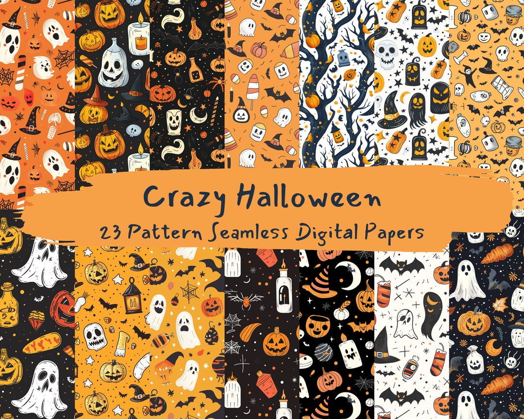 Crazy Halloween Pattern Seamless Digital Papers - Printable Scrapbook ...