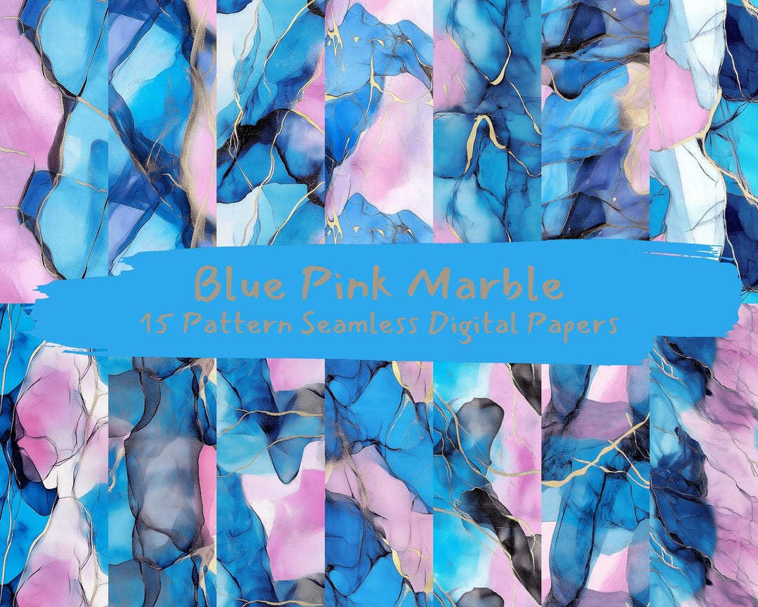 Blue Pink Marble Pattern Seamless Digital Papers - Printable Scrapbook ...