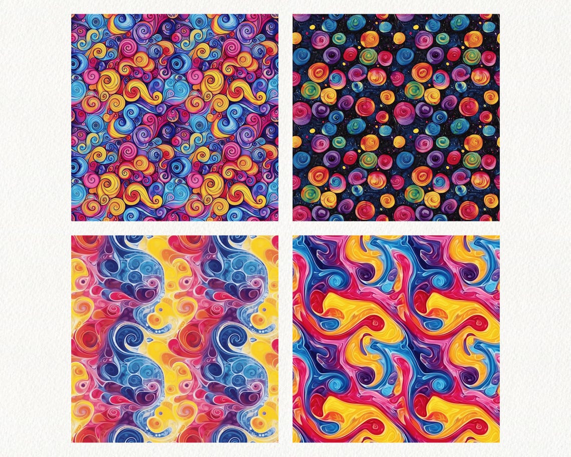 Rainbow Swirls Pattern Seamless Digital Papers - Printable Scrapbook ...