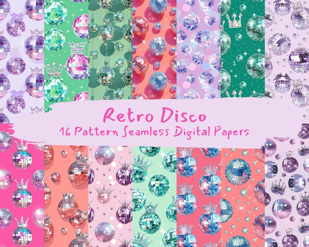 Retro Disco Pattern Seamless Digital Papers - Printable Scrapbook Paper ...