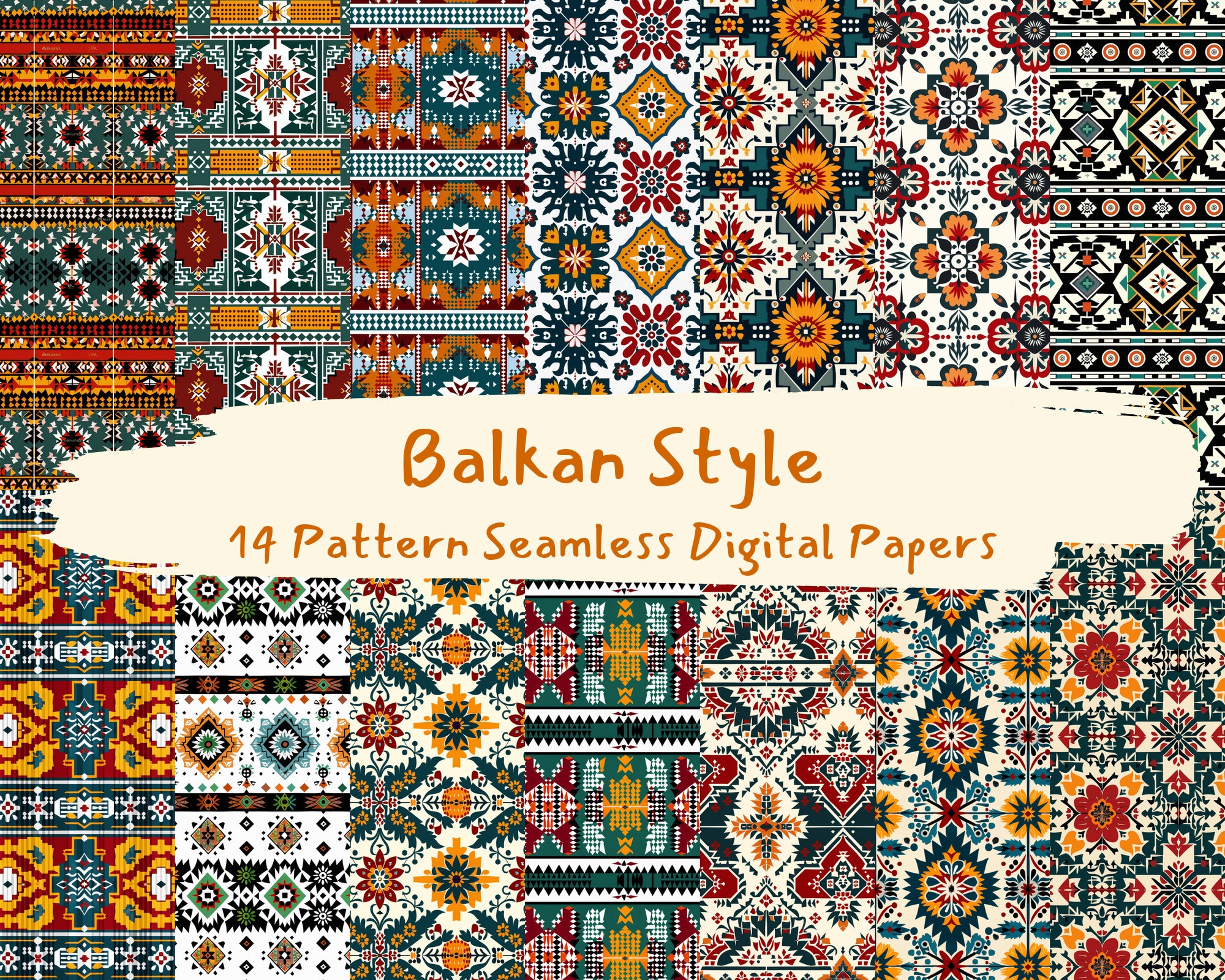 Balkan Style Pattern Seamless Digital Papers Printable Scrapbook Paper ...