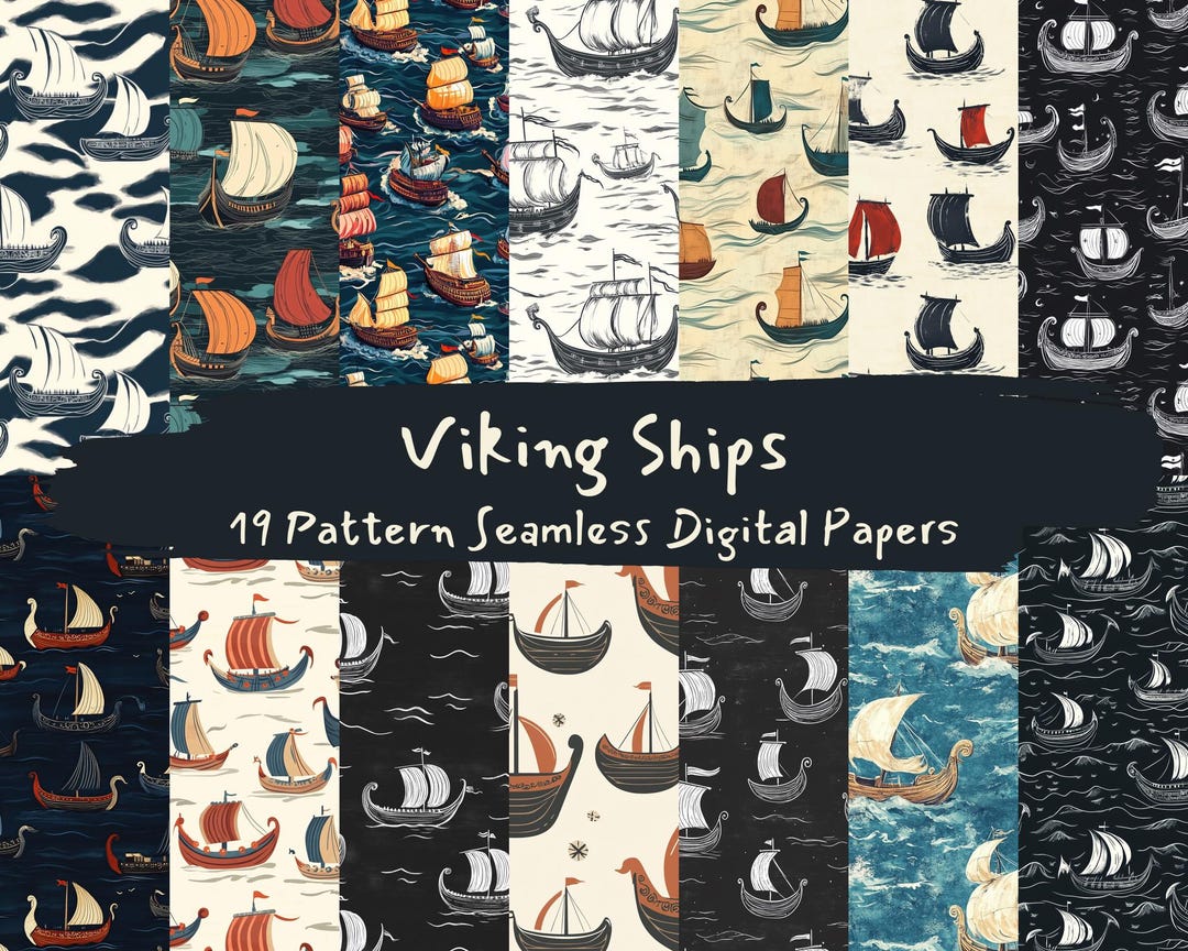 Viking Ships Pattern Seamless Digital Papers - Printable Scrapbook ...