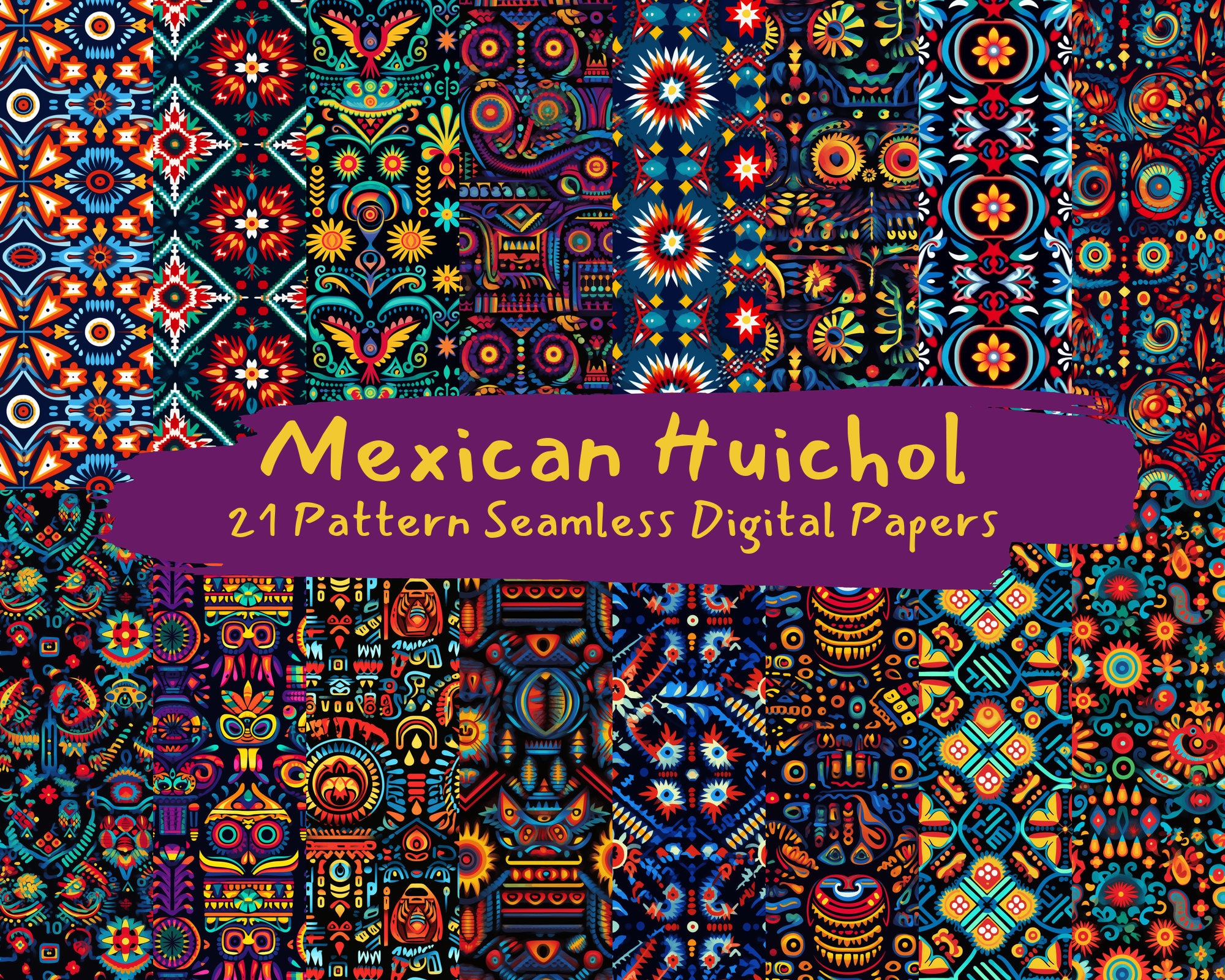 Mexican Huichol Pattern Seamless Digital Papers Tile Patterns Printable ...