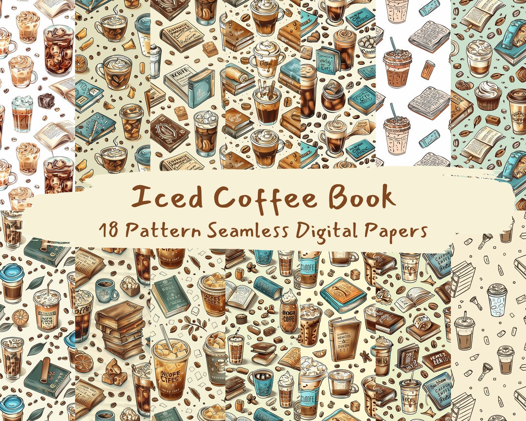 Iced Coffee Book Pattern Seamless Digital Papers - Printable Scrapbook ...