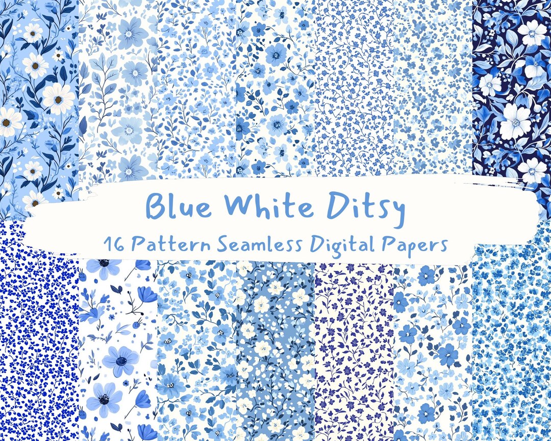 Blue White Ditsy Pattern Seamless Digital Papers - Printable Scrapbook ...