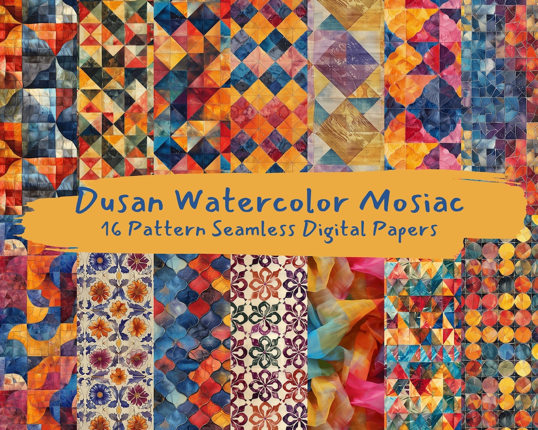 Dusan Watercolor Mosiac Pattern Seamless Digital Papers - Printable ...