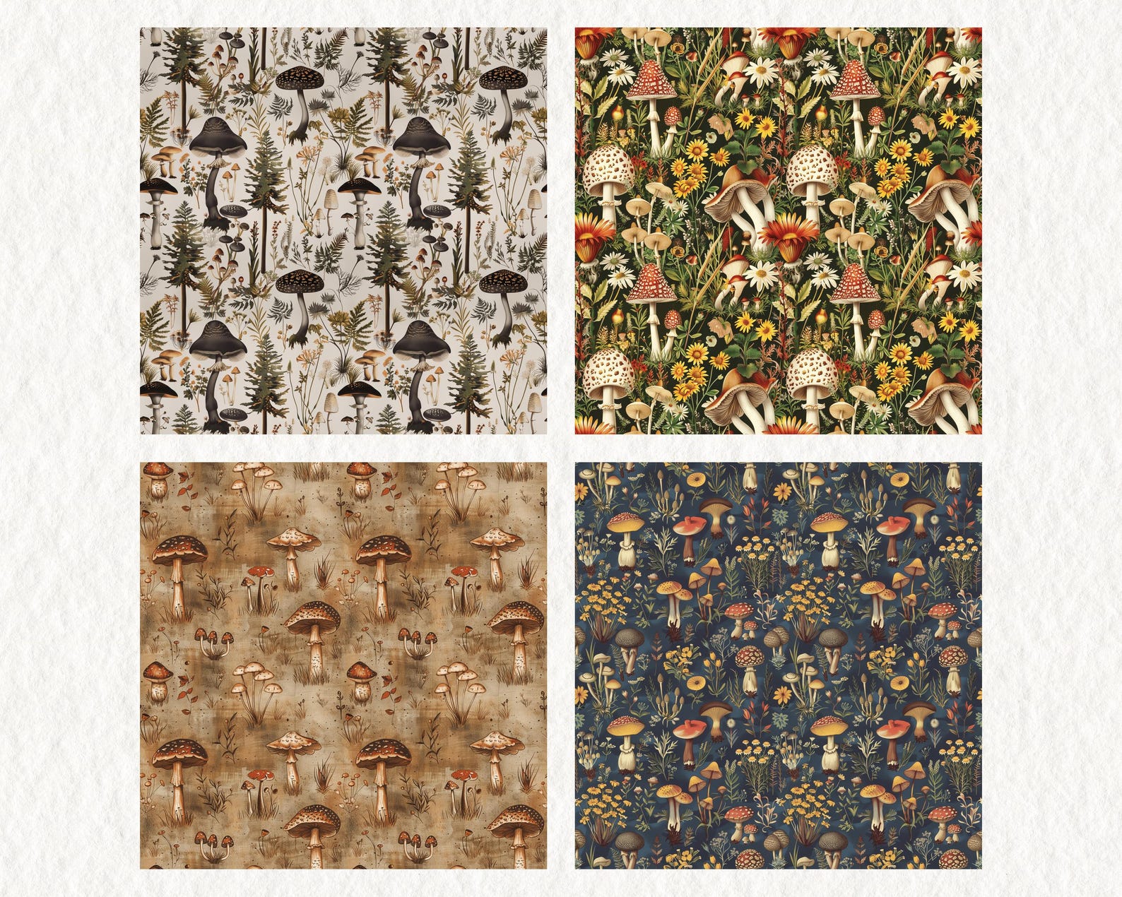 Botanical Mushrooms Pattern Seamless Digital Papers - Printable ...