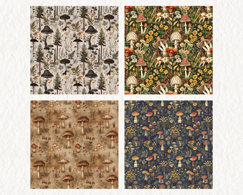 Botanical Mushrooms Pattern Seamless Digital Papers - Printable ...