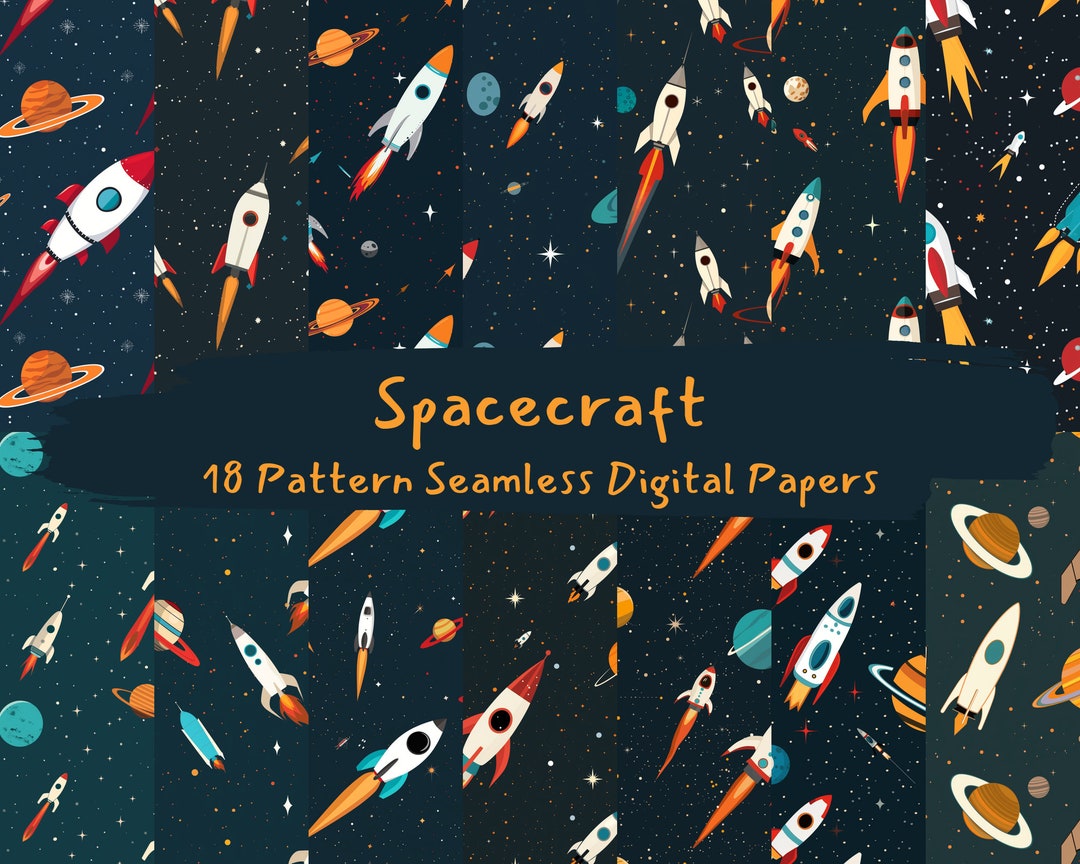 Spacecraft Pattern Seamless Digital Papers - Printable Scrapbook Paper ...