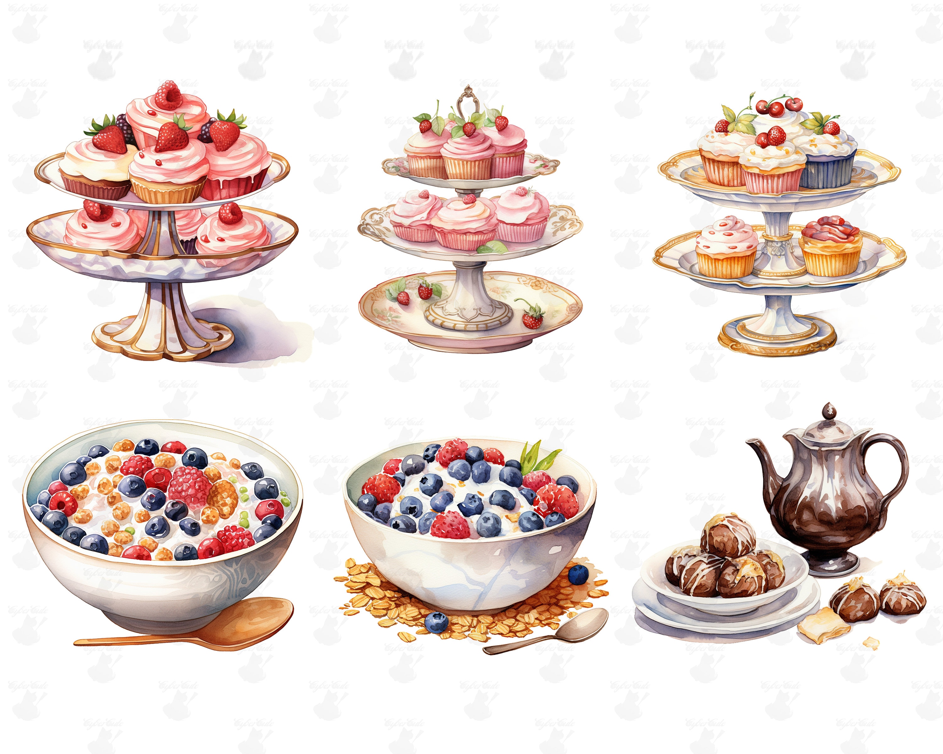Afternoon Tea Digital Printable Clip Art Graphics in PNG - Etsy